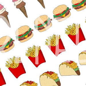 Hand Drawn Printable Fast Food Sticker Sheet. Coffee, Milkshake, Burger ...