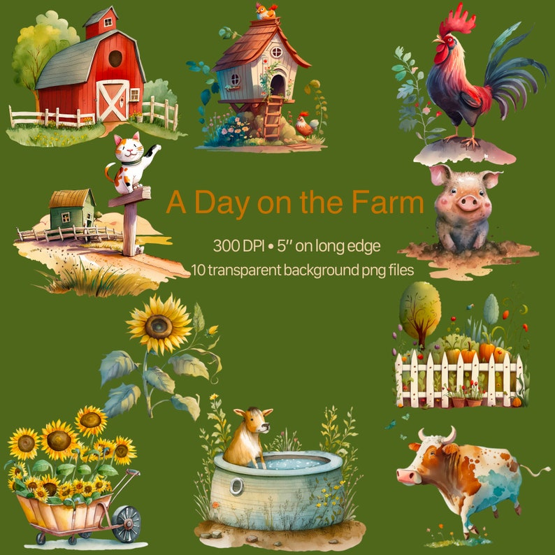 10 Farmlife Clipart Files, Transparent Background, for Scrapbooking ...