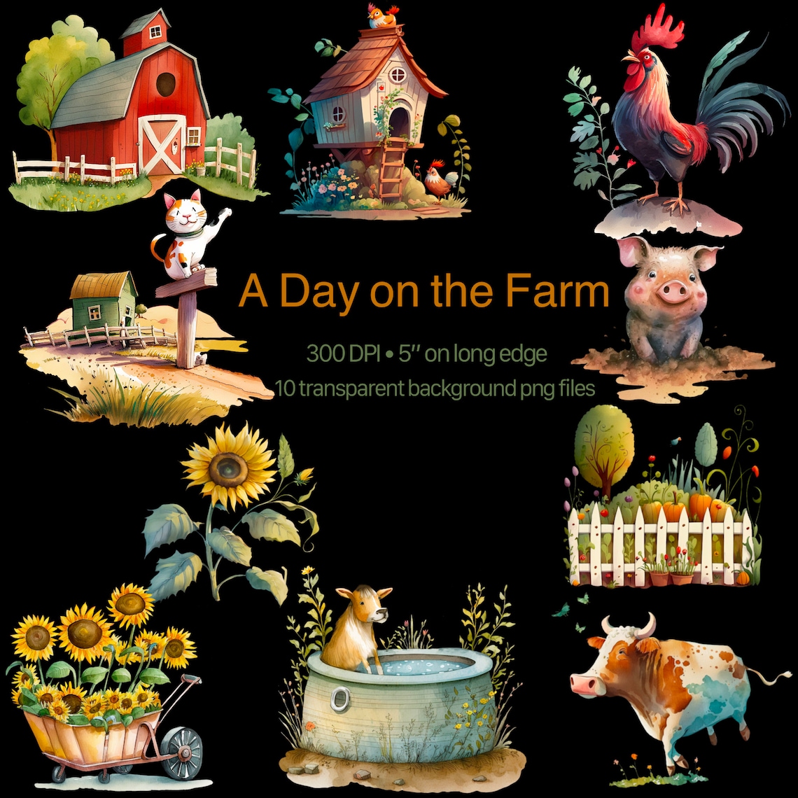 10 Farmlife Clipart Files, Transparent Background, for Scrapbooking ...