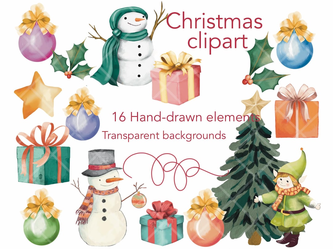 Handdrawn Christmas Clipart Set With Commercial License Included, 23 ...