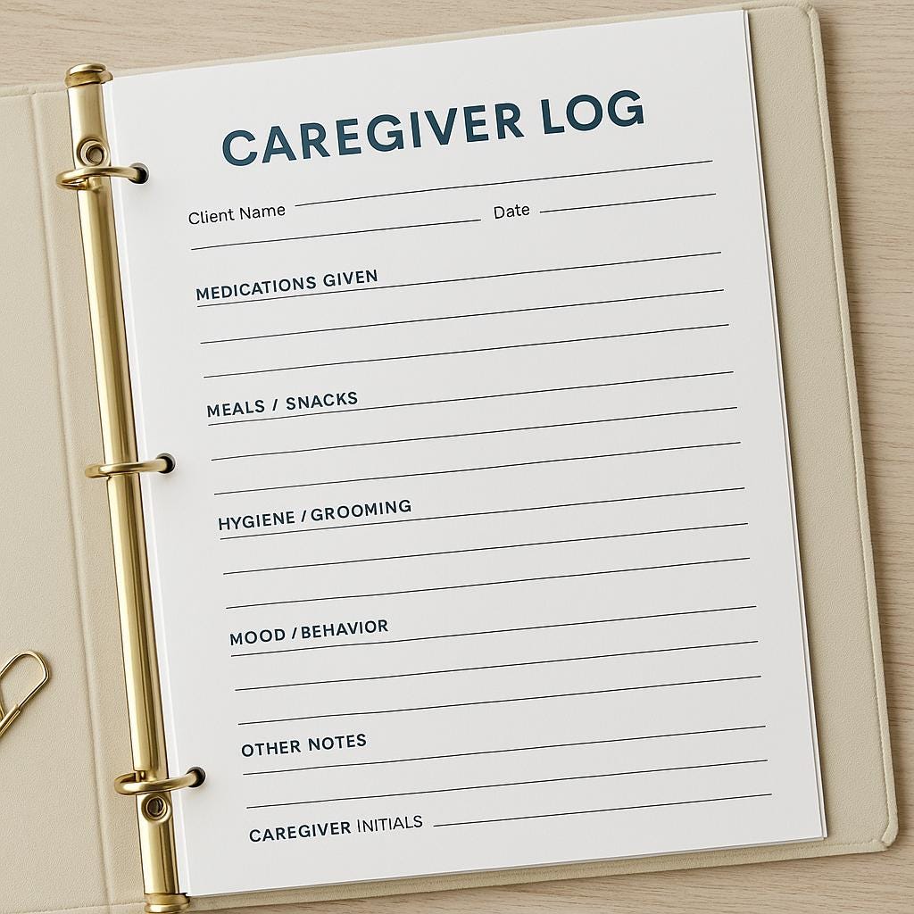Daily Caregiver Log | Printable PDF for Home Care & Special Needs ...
