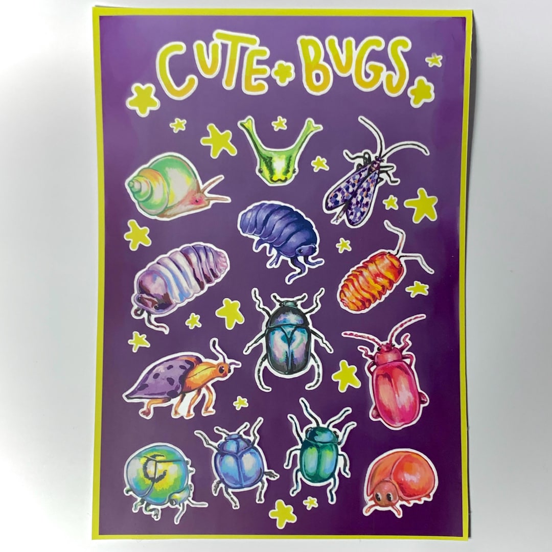 Cute Bugs Sticker Sheet - 13 Hand-painted Designs A5 Print - Etsy