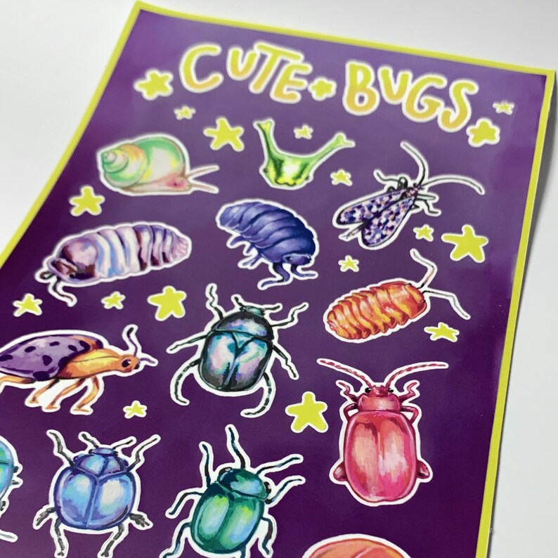Cute Bugs Sticker Sheet - 13 Hand-painted Designs A5 Print - Etsy