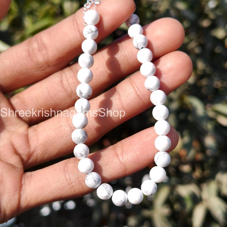 Howlite Bracelet 8mm White Gemstone Beads, Minimalist Sterling Silver ...