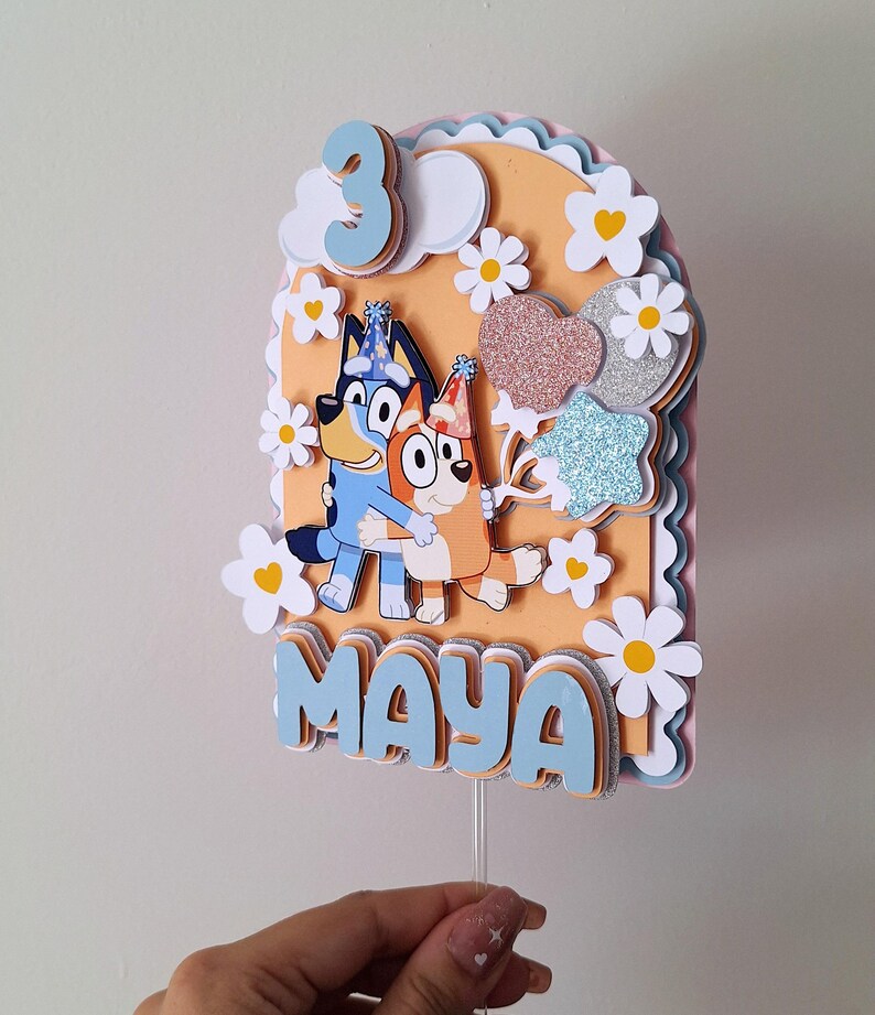 Bluey Cake Topper With Daisies – Personalized Name Birthday Digital ...