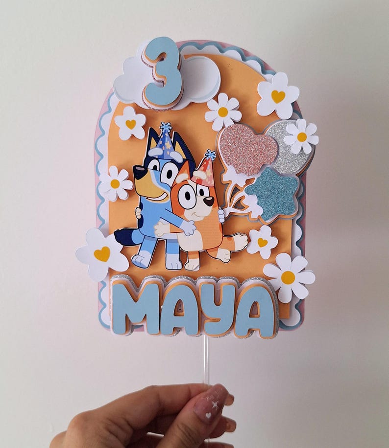 Bluey Cake Topper With Daisies – Personalized Name Birthday Digital ...