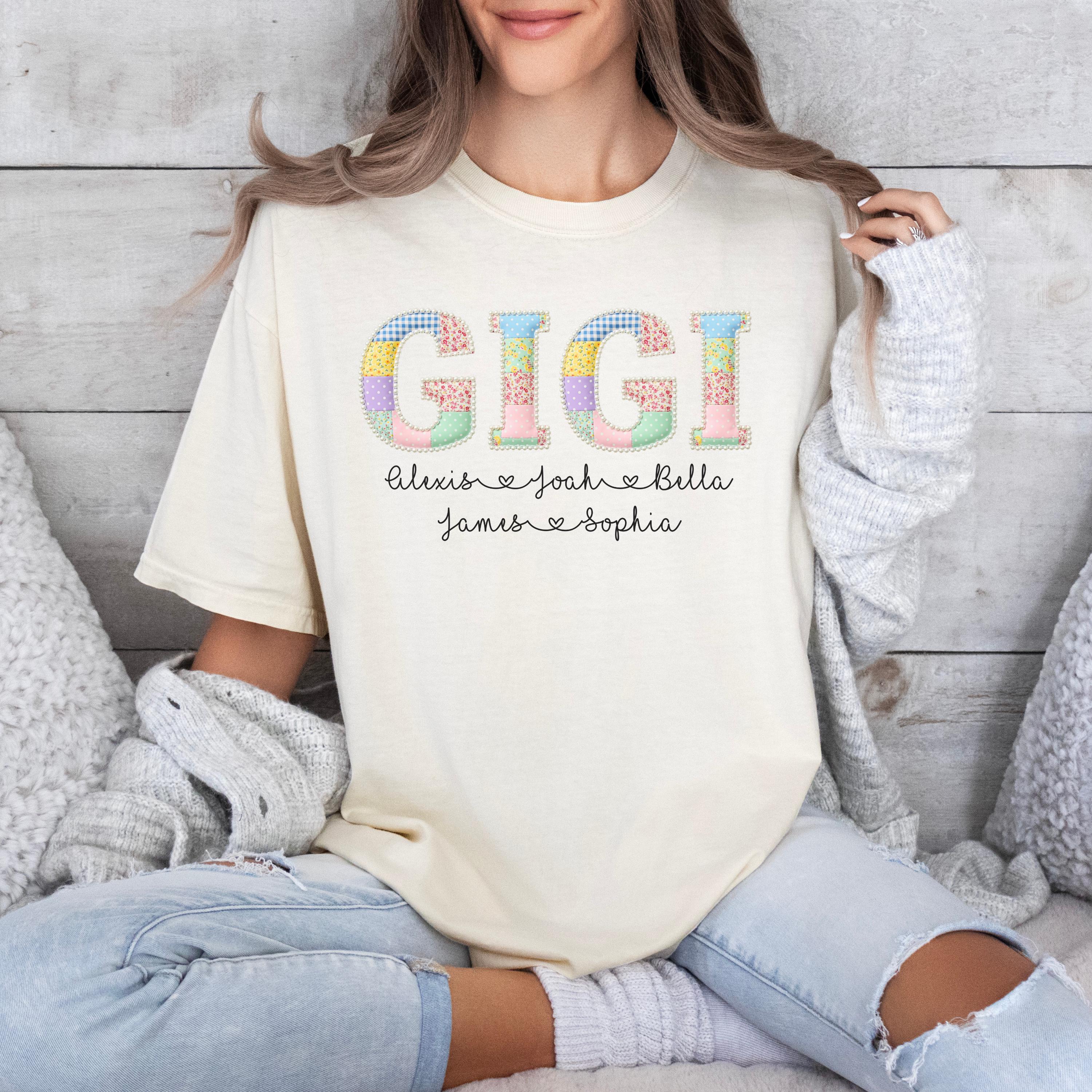 Personalized Gigi Faux Patchwork Shirt With Grandkids Names, Comfort ...