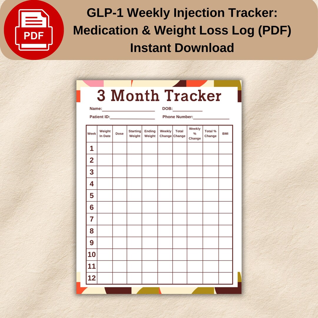 GLP-1 Weekly Injection Tracker: Medication & Weight Loss Log (PDF ...