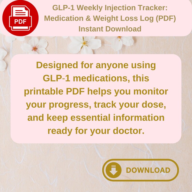GLP-1 Weekly Injection Tracker: Medication & Weight Loss Log (PDF ...