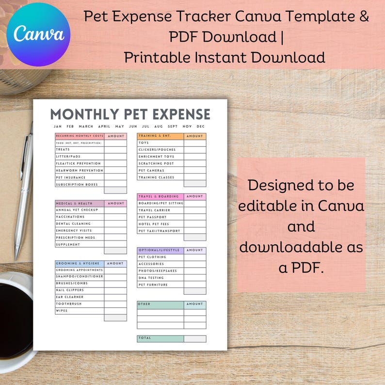Pet Expense Tracker | Canva Template & PDF Download - Etsy