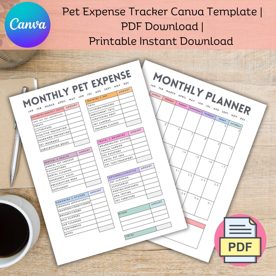 Pet Expense Tracker | Canva Template & PDF Download - Etsy