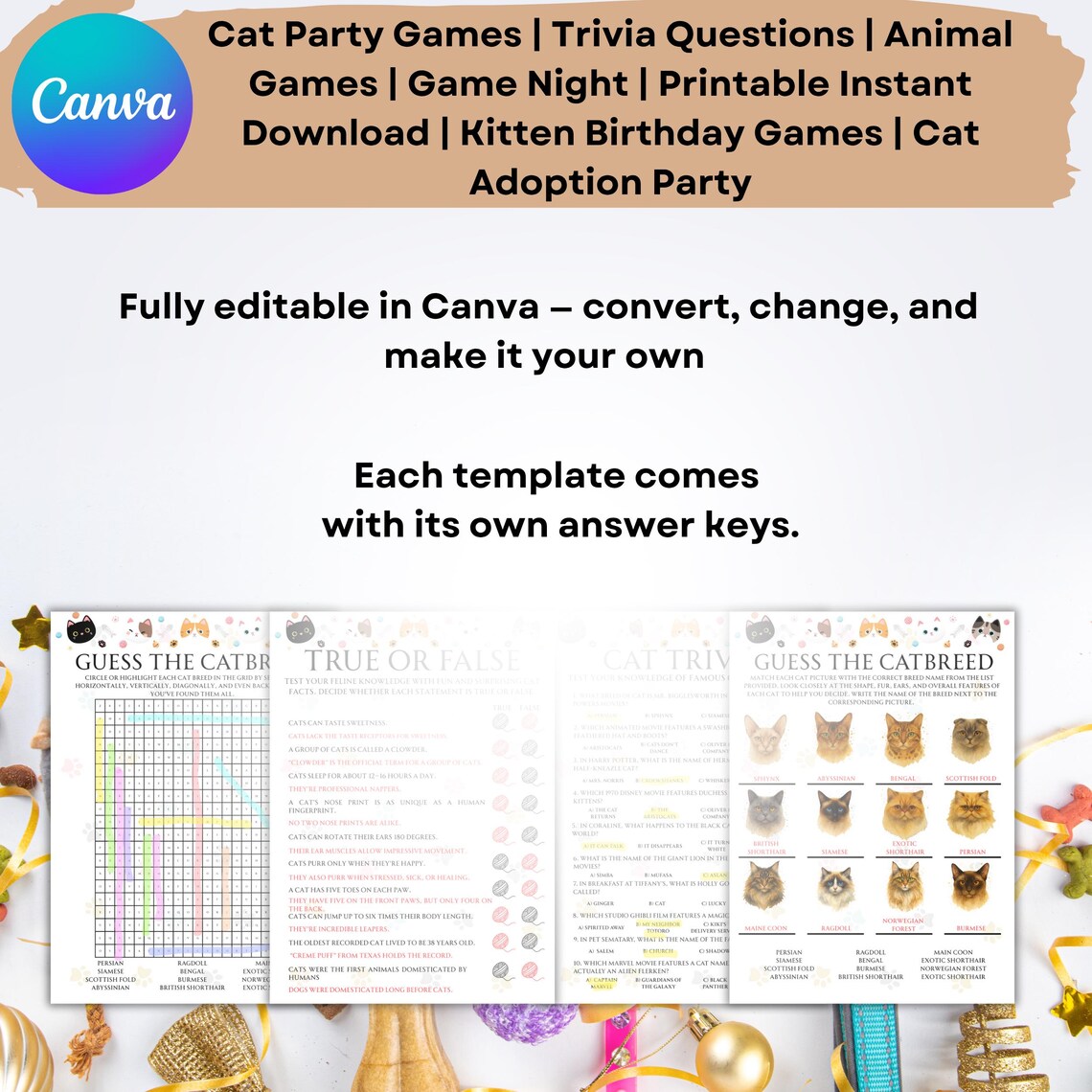 Cat Party Games | Trivia Questions | Animal Games | Game Night ...