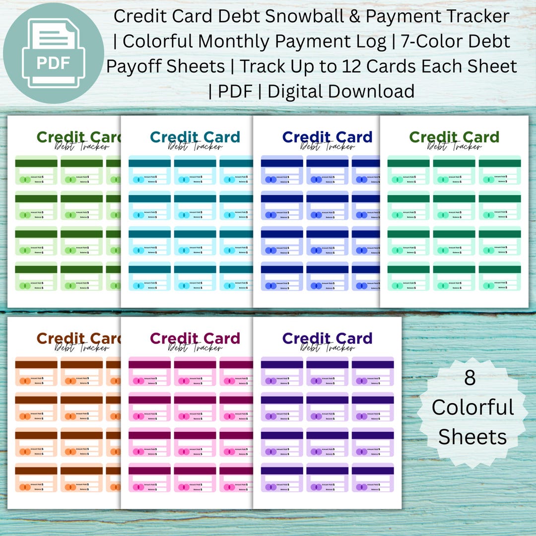 Credit Card Debt Snowball & Payment Tracker | Monthly Payment Log | 7 ...