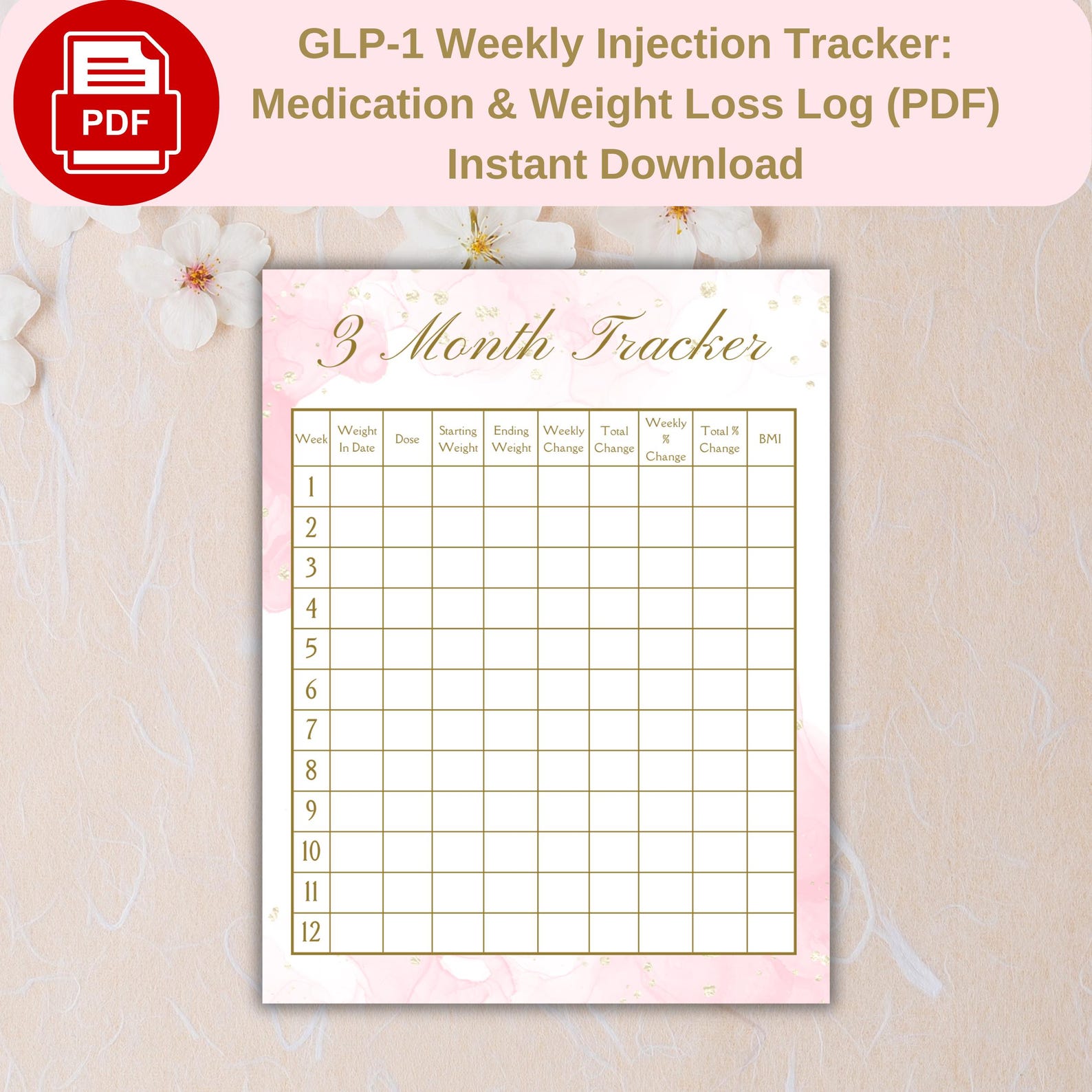 GLP-1 Weekly Injection Tracker: Medication & Weight Loss Log (PDF ...