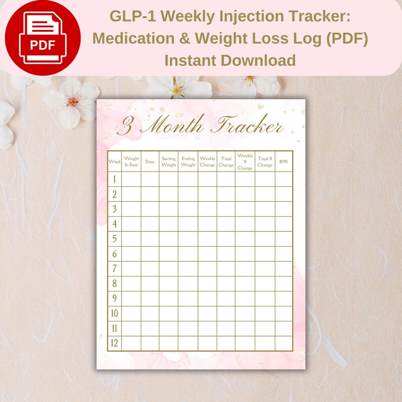 GLP-1 Weekly Injection Tracker: Medication & Weight Loss Log (PDF ...