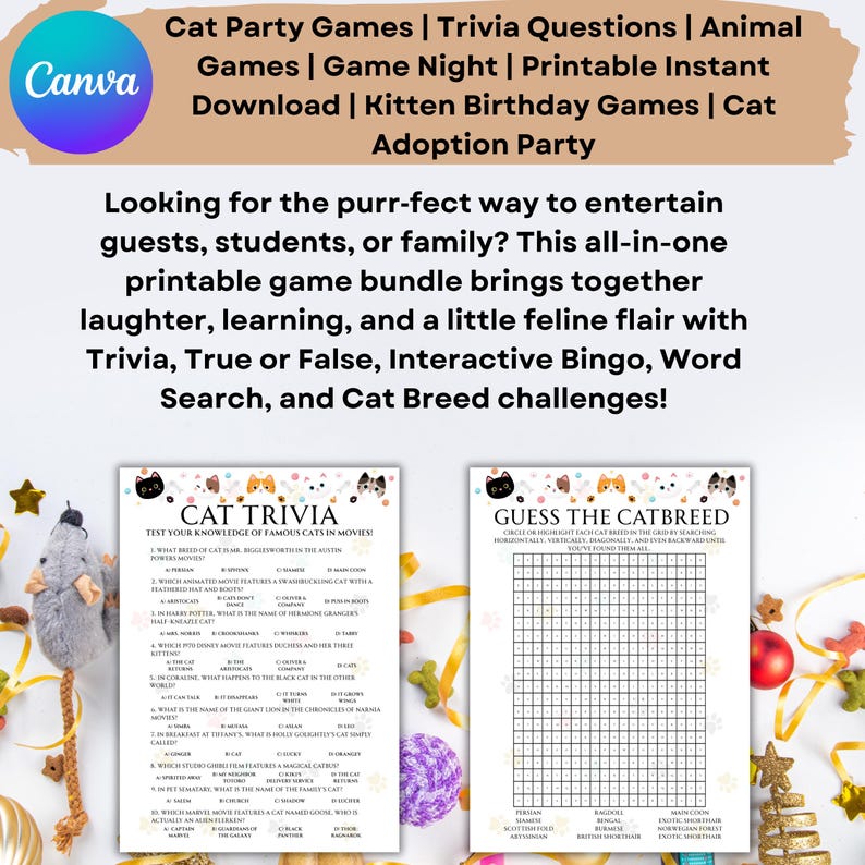 Cat Party Games | Trivia Questions | Animal Games | Game Night ...