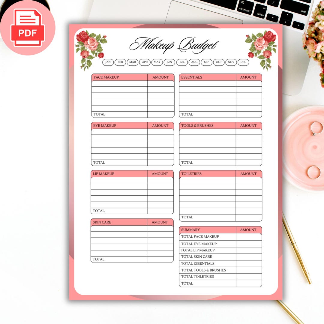 Printable Makeup Monthly Budget Planner | Makeup Budget | Monthly ...