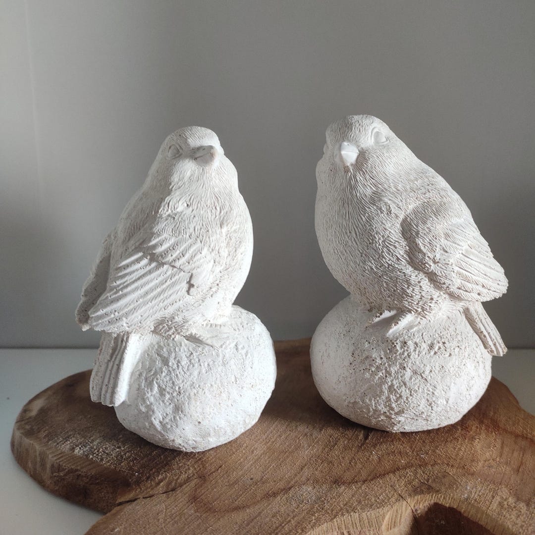 Pair of Birds in White Cement – Poetic Duo for Indoor & Outdoor Use ...