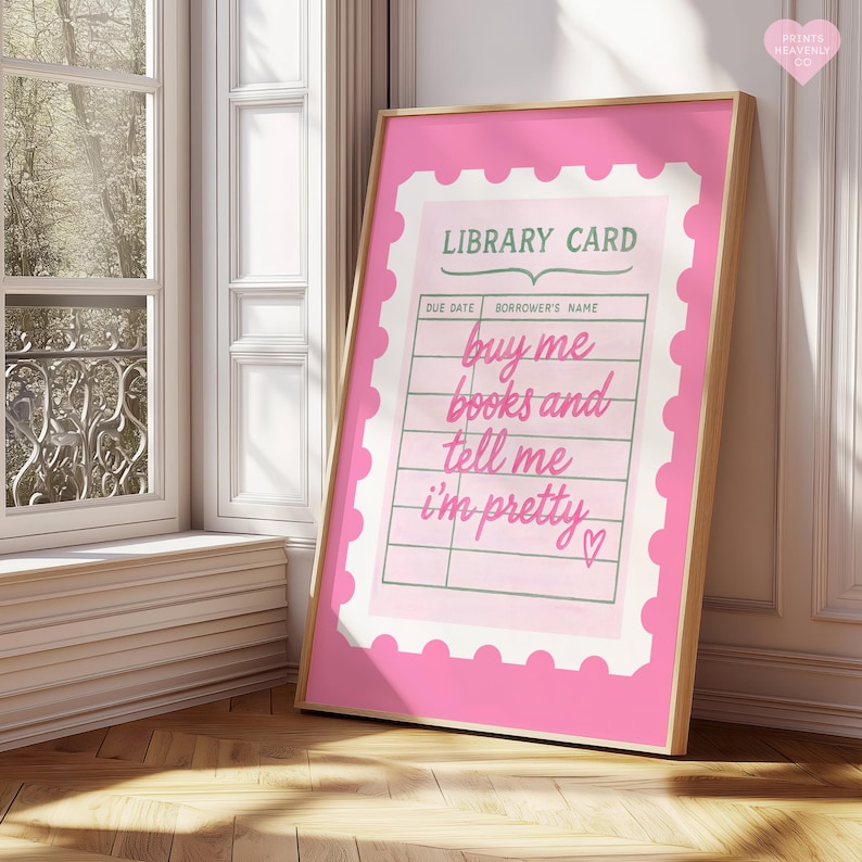 Pink Library Card Print Art, Library Poster, Library Wall Art, Book ...