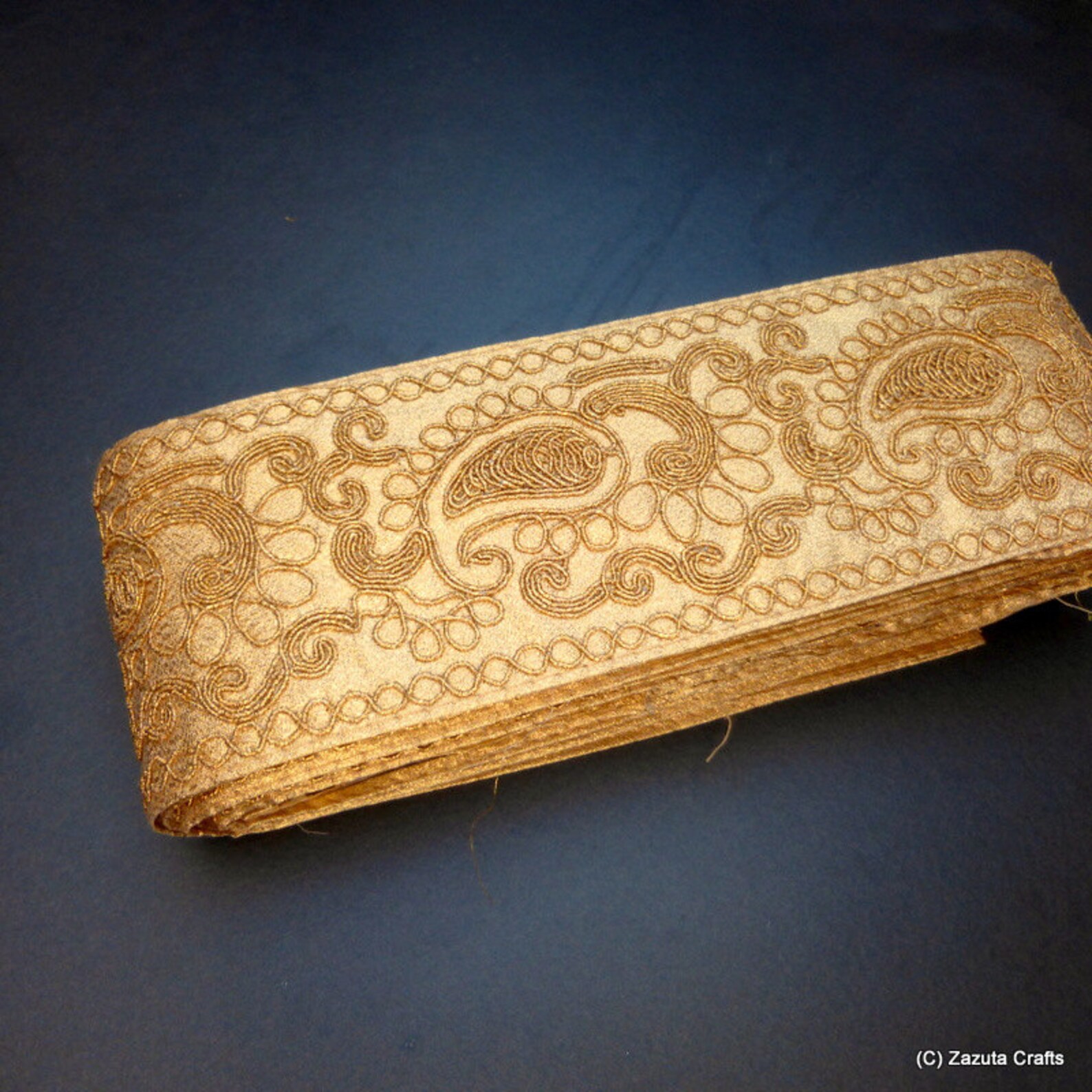 Gold Trim Embellished Trim Flower Trim Gold Fabric Trim | Etsy