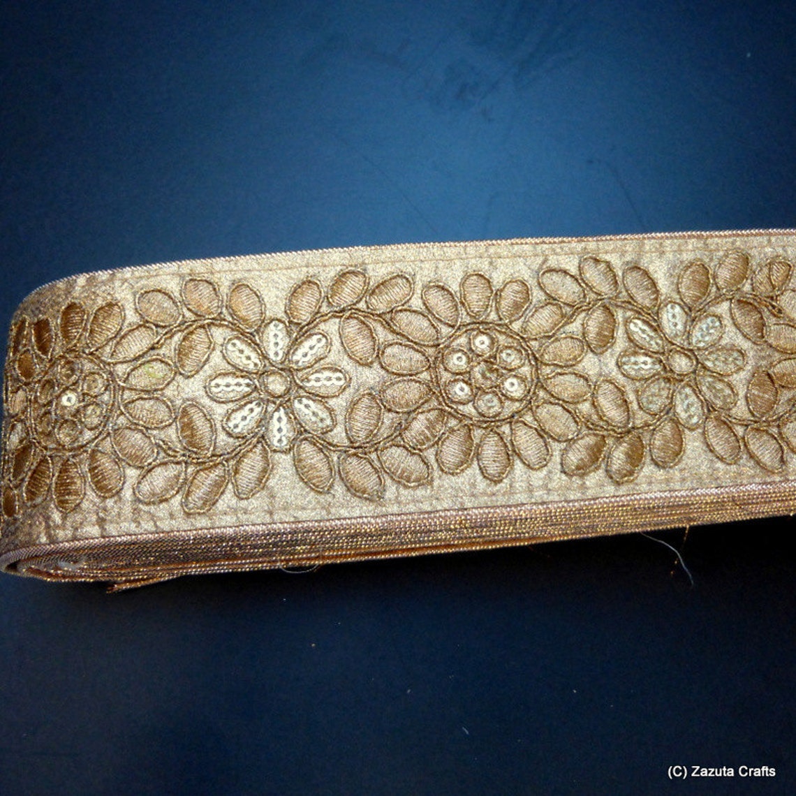 Gold trim Embellished trim Flower trim Gold Fabric trim | Etsy