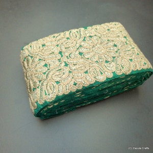 Green Fabric Trim, Embroidered Floral Trim, Green Trim, Decorative ...