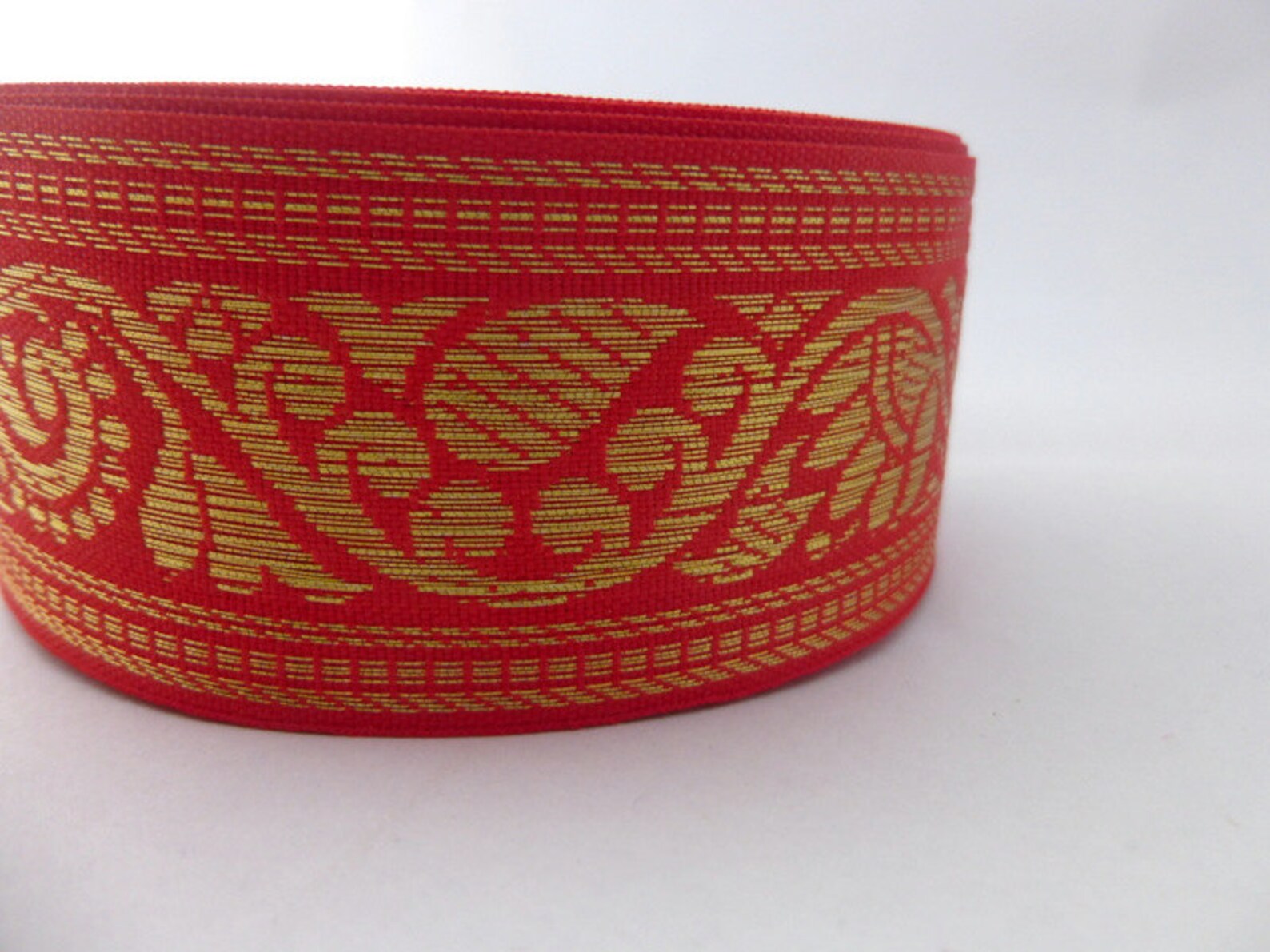 Red and Gold Floral Embroidered Cotton Trim 1 Yard | Etsy