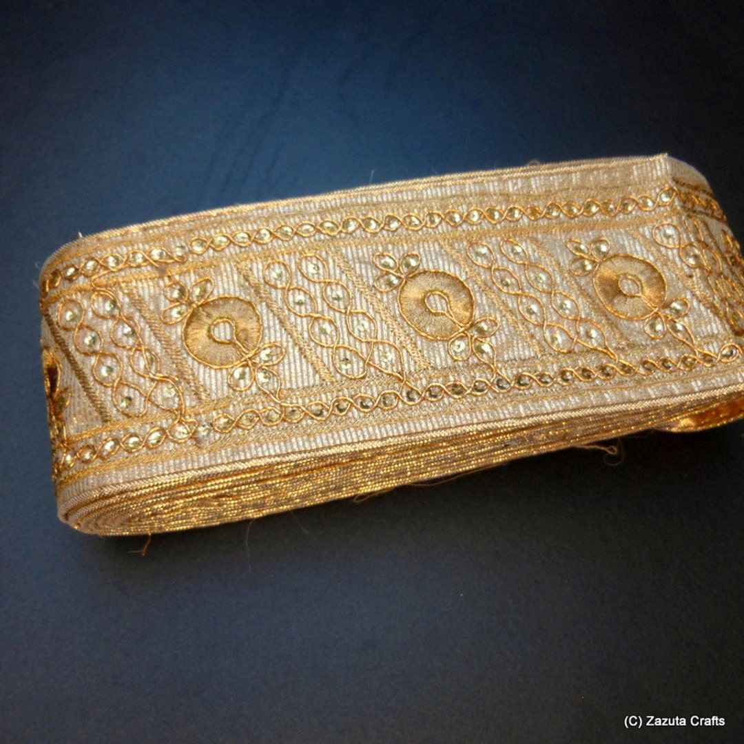 Gold Trim Embellished Trim Flower Trim Gold Fabric Trim - Etsy