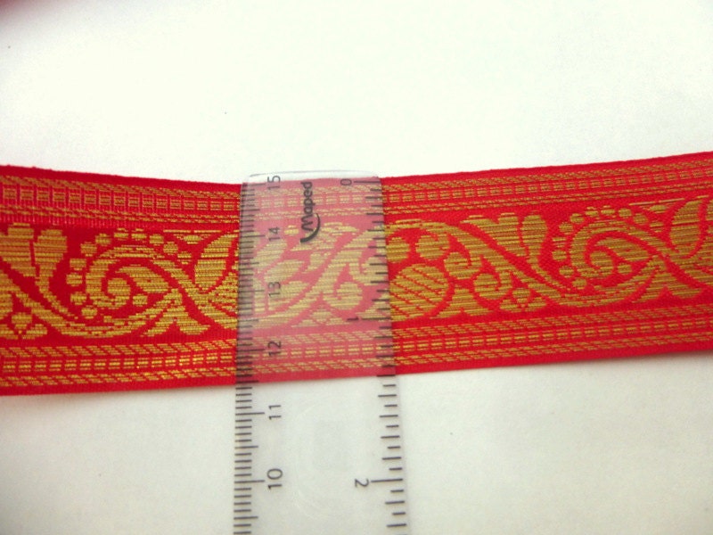 Red and Gold Floral Embroidered Cotton Trim 1 Yard | Etsy