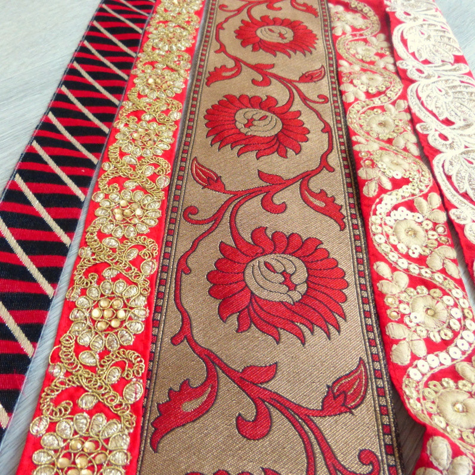 Mystery Red Fabric Trims Bundle Set of 5 Red Fabric Trims 5 - Etsy