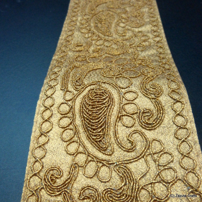 Gold trim Embellished trim Flower trim Gold Fabric trim | Etsy