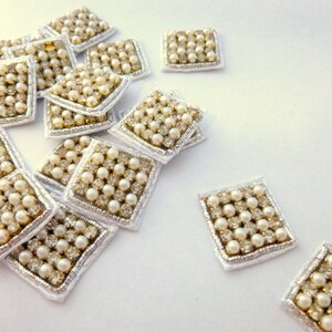 Bejeweled White and Gold Embroidered Square Applique 1 Pair - Etsy
