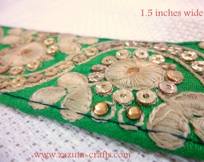 Green Floral Embroidered Trim Decorative Fabric Trims Embroidered ...