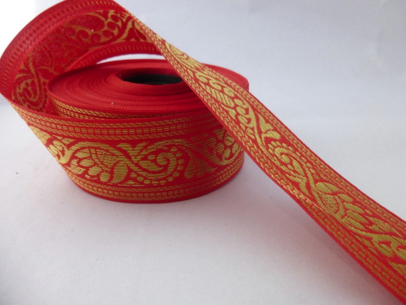 Red and Gold Floral Embroidered Cotton Trim 1 Yard | Etsy