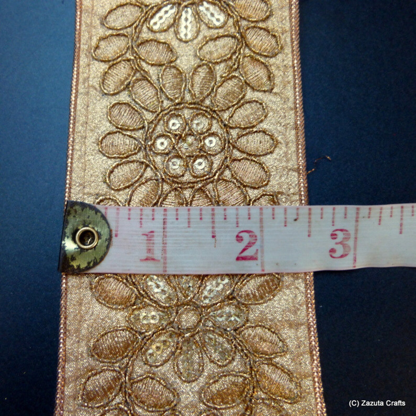 Gold trim Embellished trim Flower trim Gold Fabric trim | Etsy