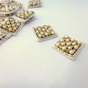 Bejeweled White and Gold Embroidered Square Applique 1 Pair - Etsy