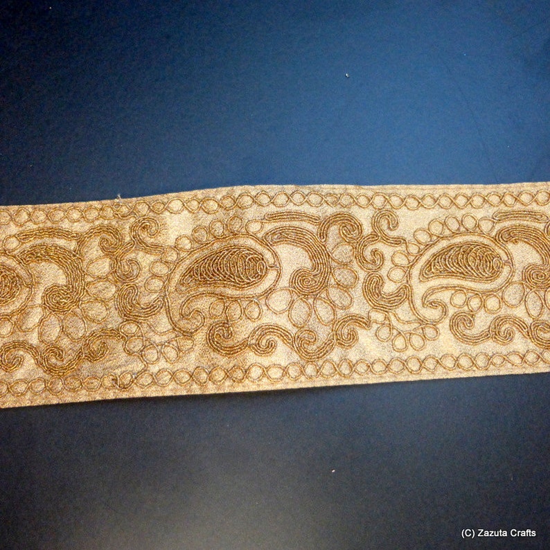 Gold Trim Embellished Trim Flower Trim Gold Fabric Trim | Etsy
