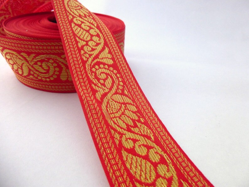 Red and Gold Floral Embroidered Cotton Trim 1 Yard | Etsy