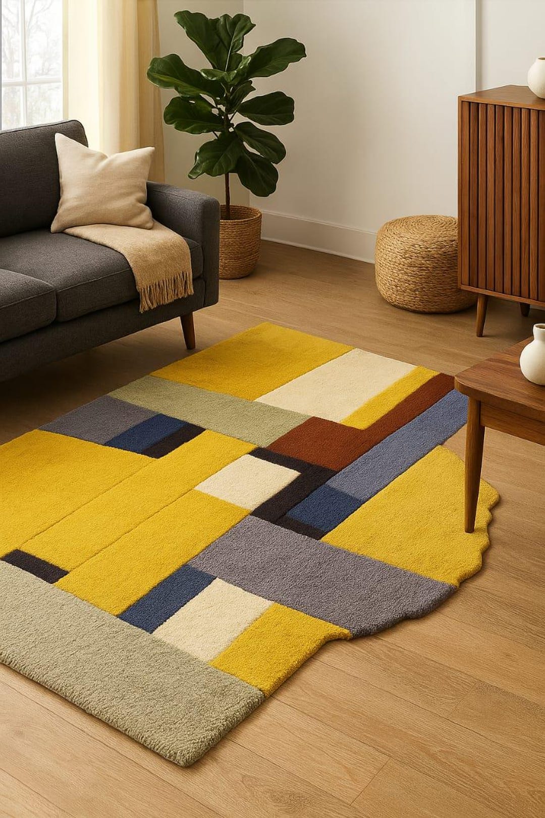 Handmade Wool Rug: Modern Geometric Accent Carpet With Newzealand Wool ...