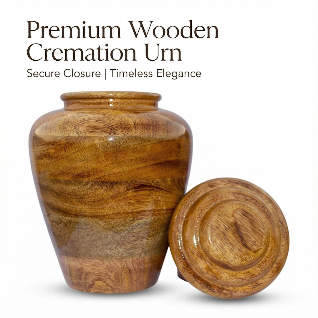 Handcrafted Mango Wood Urn With Natural Burned Grain Finish Elegant ...