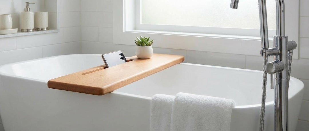 Handcrafted Wooden Bath Caddy Tray – Luxury Bathtub Tray for a Relaxing ...