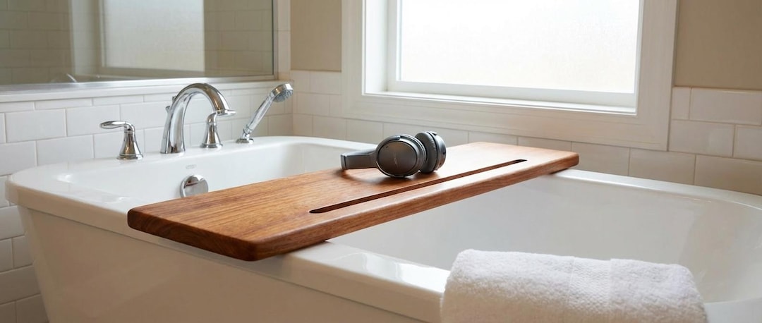 Handmade Wooden Bath Caddy With Waterproof| Wooden Tub Tray for Spa ...