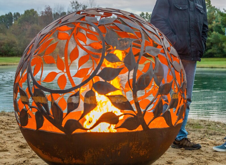 Eden 37 CUSTOM Steel Fire Pit Sphere Whimsical Vine and Leaf Design is ...