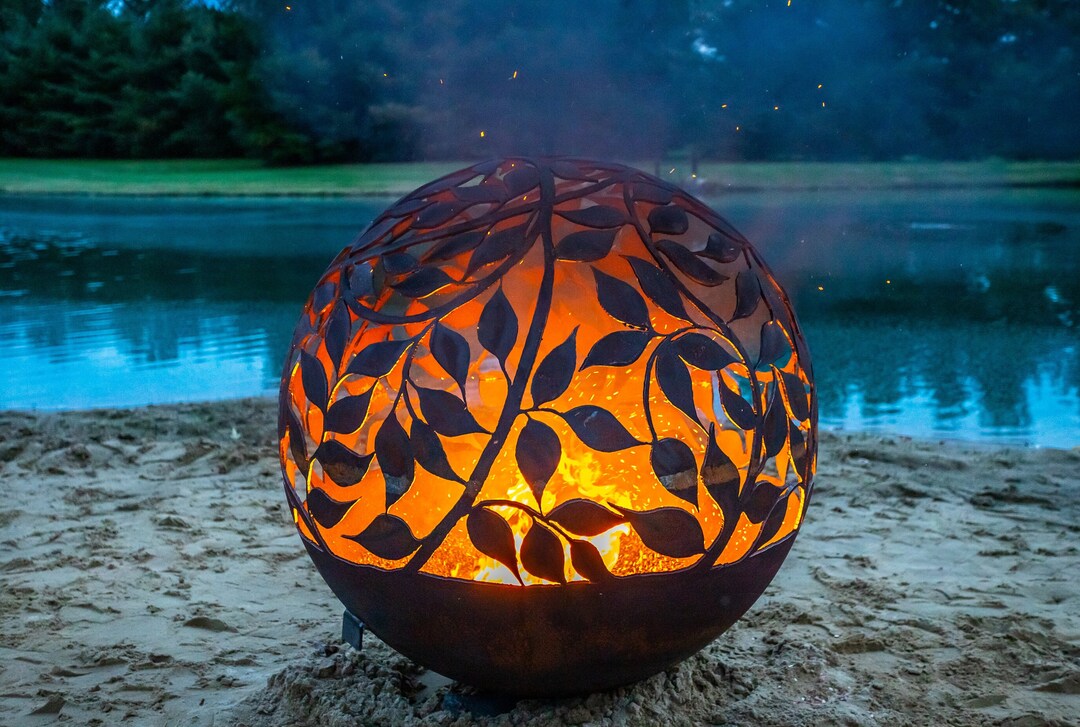 Eden 37" CUSTOM Steel Fire Pit Sphere Whimsical Vine and Leaf Design is ...
