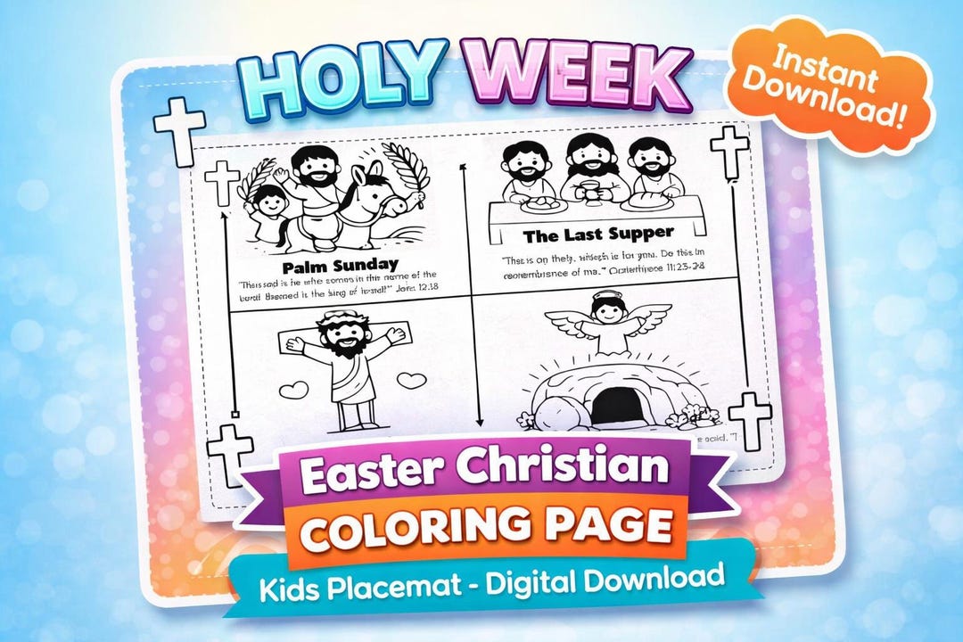 Holy Week Easter Coloring Page Printable Set, Kids Bible Story, Sunday ...