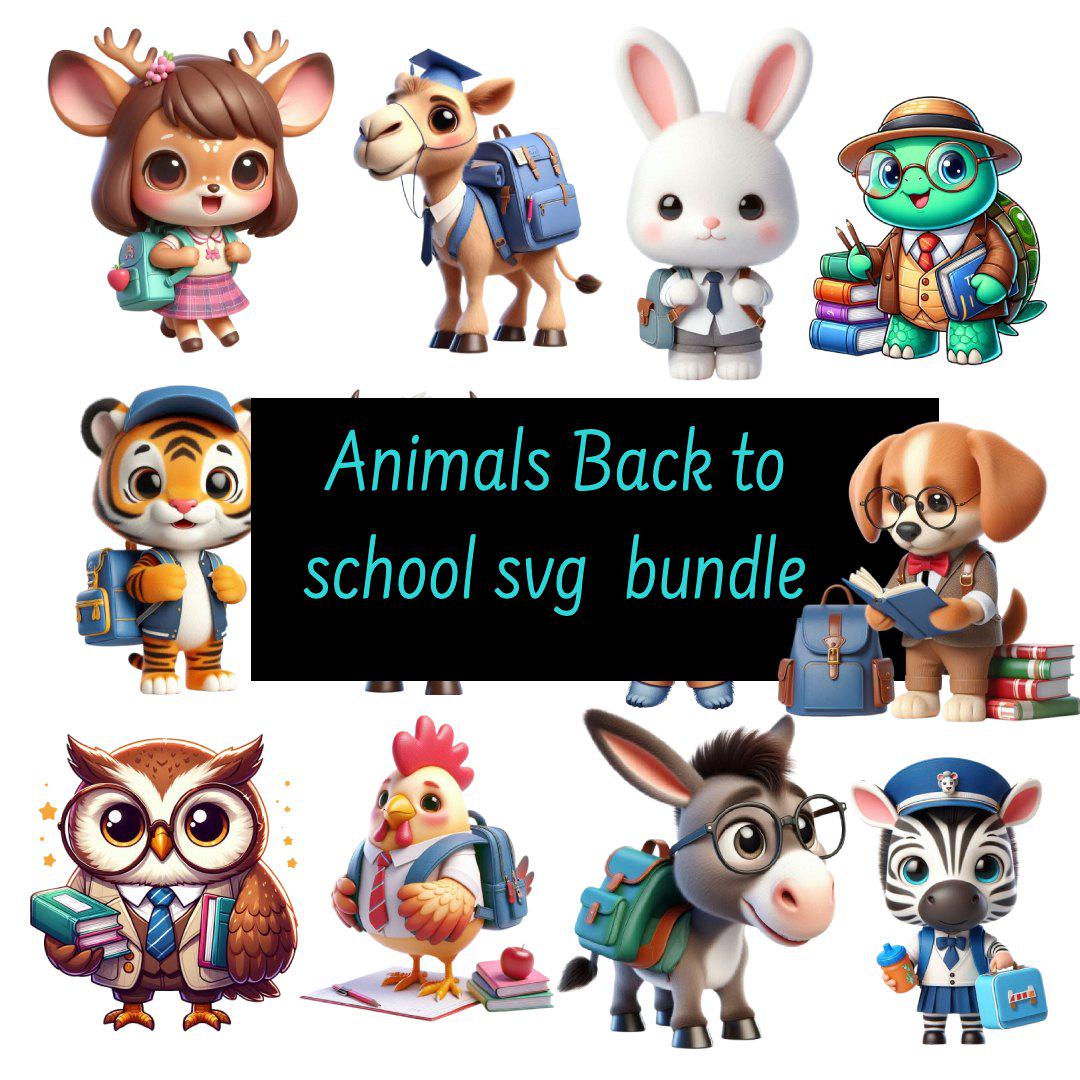 Back to School Bundle Clipart, Cute Animals PNG, Back to School, Back ...