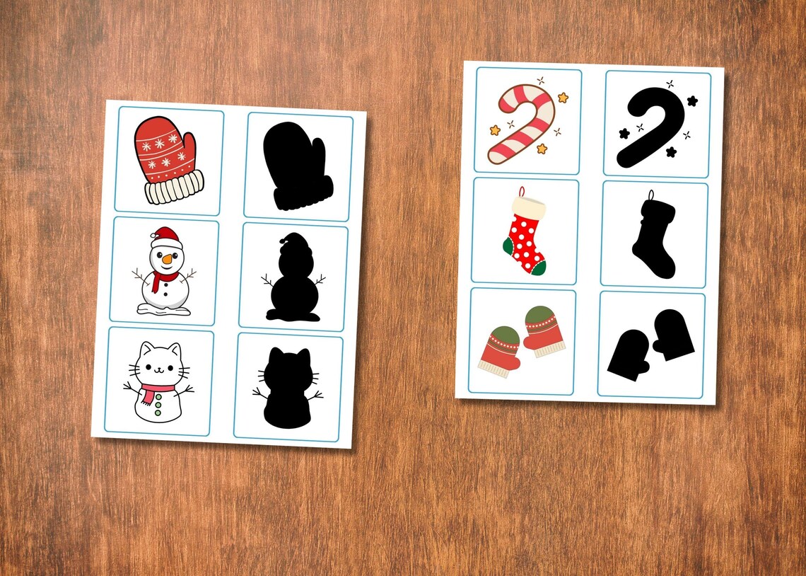 Winter Shadow Matching Cards | 42 Printable Match-the-shadow Game ...
