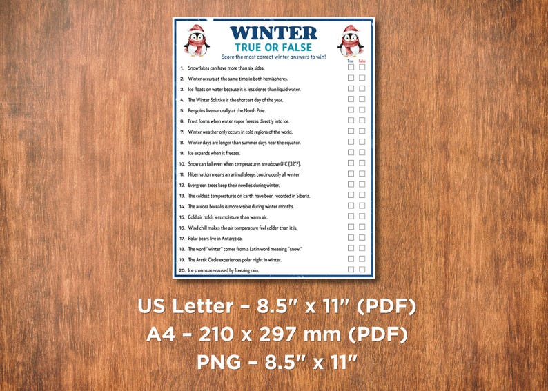 Winter True or False Trivia Game Printable | Winter Quiz for Kids ...