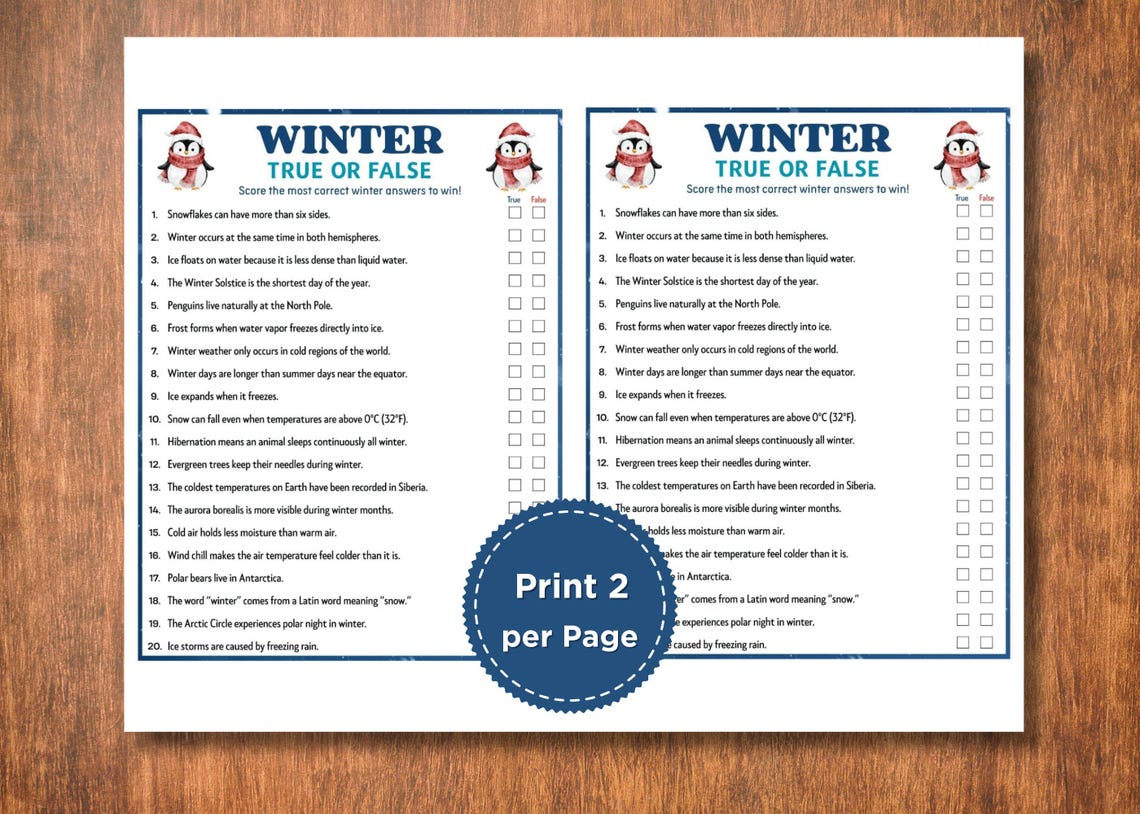 Winter True or False Trivia Game Printable | Winter Quiz for Kids ...