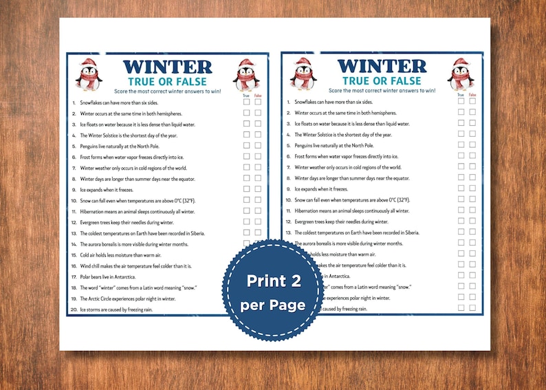 Winter True or False Trivia Game Printable | Winter Quiz for Kids ...